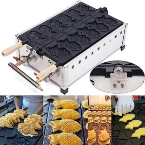 Taiyaki Making Machine, Commercial Japanese Fish Waffle Maker Baker, 6 PCS Nonstick Waffle Iron Baker Machine, Double-Sided Heating Cone Waffle Maker, Shell Baker Machine for Snack Bars