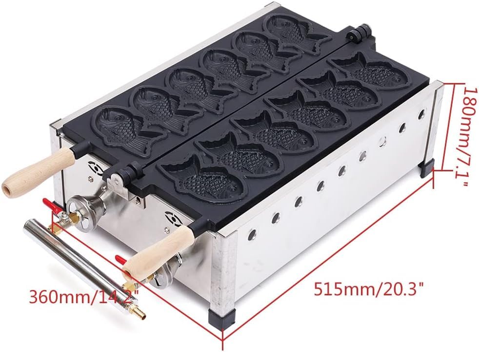 Taiyaki Making Machine, Commercial Japanese Fish Waffle Maker Baker, 6 PCS Nonstick Waffle Iron Baker Machine, Double-Sided Heating Cone Waffle Maker, Shell Baker Machine for Snack Bars