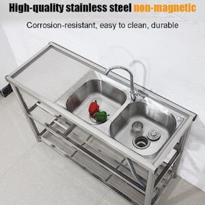 2 Compartment Stainless Steel Utility Sink, Commercial Sink Basin w/Faucet, Free Standing Utility Sink For Home Garage Restaurant Laundry Room, Size 120x45x80cm 47.2x17.7x31.5in