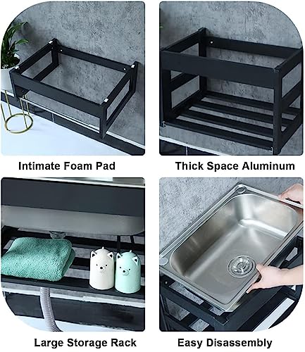 ZTGL Stainless Steel Commercial Sink Single Bowl Wall Mount Sink Rectangular with Pull-out Faucet and Storage Shelves Free Standing Utility Sink for Restaurant Kitchen Laundry Garage,58x43cm