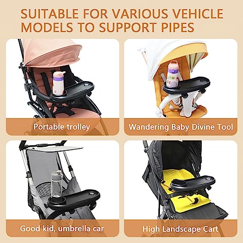 Stroller Snack Tray with Cup Holder Universal Stroller Food Tray Removable, Non-Slip Grip Clip for Stroller Bar Reusable Stroller Snacks Holder for Strollers with Round Armrests (A)