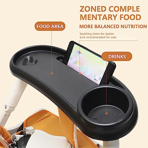 Stroller Snack Tray with Cup Holder Universal Stroller Food Tray Removable, Non-Slip Grip Clip for Stroller Bar Reusable Stroller Snacks Holder for Strollers with Round Armrests (A)