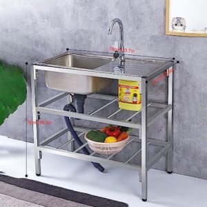 Single Bowl Kitchen Sinks, Stainless Steel Utility Sink, Free-standing Kitchen Sink, Single Bowl with Single cold faucet, Durable Utility Washing Hand Basin With Workbench, For Indoor Outdoor