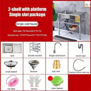 Single Bowl Kitchen Sinks, Stainless Steel Utility Sink, Free-standing Kitchen Sink, Single Bowl with Single cold faucet, Durable Utility Washing Hand Basin With Workbench, For Indoor Outdoor