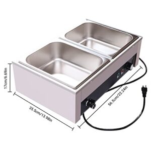 KOLHGNSE 2-Pan Commercial Food Warmer Countertop Stainless Steel Buffet Bain, 1500W Electric Steam Warmer for Catering and Restaurants