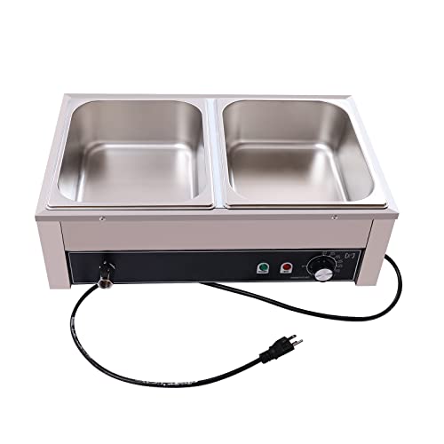 KOLHGNSE 2-Pan Commercial Food Warmer Countertop Stainless Steel Buffet Bain, 1500W Electric Steam Warmer for Catering and Restaurants