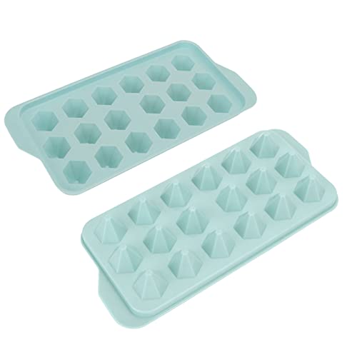 Ice Cube Mold Ice Cube Tray Easy Demoulding Ice Cube Mold Food Grade PP Ice Cube Maker with Lid Cute Ice Cube Tray for Refrigerator Diamond 18 Grids Blue (Diamond 18 grids - blue)