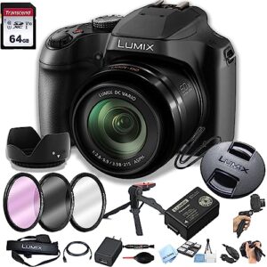 panasonic lumix fz80 4k digital camera, 18.1 megapixel video camera, 60x zoom dc vario 20-1200mm lens, power o.i.s. stabilization, touch enabled 3-inch lcd, wi-fi +64gb accessory bundle