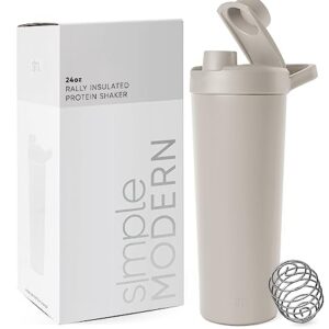 Simple Modern Stainless Steel Shaker Bottle with Ball 24oz | Metal Insulated Cup for Protein Mixes, Shakes and Pre Workout | Rally Collection | Almond Birch