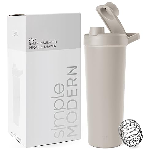 Simple Modern Stainless Steel Shaker Bottle with Ball 24oz | Metal Insulated Cup for Protein Mixes, Shakes and Pre Workout | Rally Collection | Almond Birch