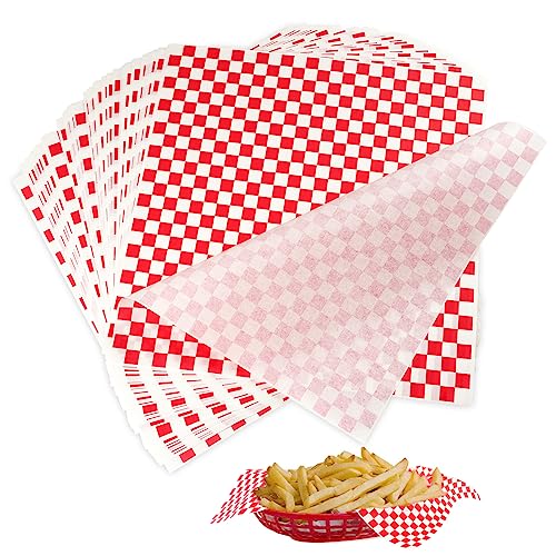 COIDEA 50 Sheets Deli Paper 12" x 12" Food Basket Liners, Pre Cut Deli Sandwich Wrappers, Grease Proof Red Checkered Food Baskets Paper for Wrapping Bread, Party, Picnic, Festival or BBQ