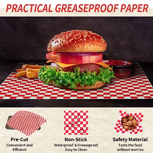 COIDEA 50 Sheets Deli Paper 12" x 12" Food Basket Liners, Pre Cut Deli Sandwich Wrappers, Grease Proof Red Checkered Food Baskets Paper for Wrapping Bread, Party, Picnic, Festival or BBQ