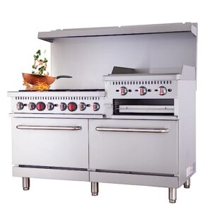 easyrose 60 inch gas range 6 burner heavy duty ranges with griddle, salamander & 2 ovens, commercial range for kitchen restaurant - 276,000 btu, etl certified