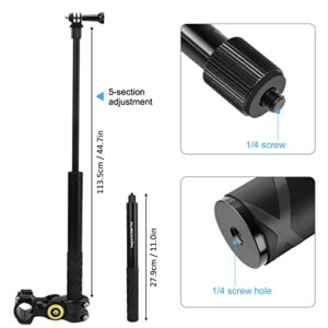 Motorcycle Invisible Selfie Stick, Bike Selfie Stick Handlebar Mount Camera Bracket, Action Camera Bracket Adapter Clamp Holder, Adjustable Length, for GoPro Hero 11/10/9/8 for Ins