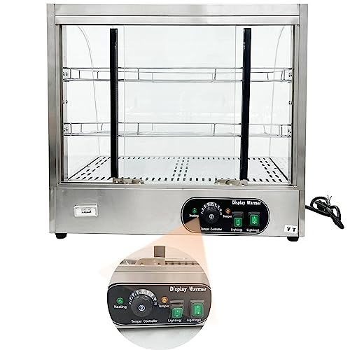 HQHAOTWU Commercial Food Warmer Display Electric Stainless Egg Tart Pizza Food Display Case with Lamp 3-Tier Countertop Pastry Warmer Temperature Adjustable 30-110℃/86-230℉110V