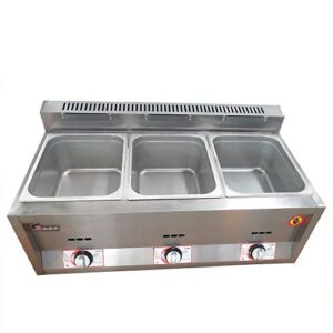 6l commercial gas deep fryer 3-pan countertop stainless steel food warmer heater restaurant home kitchen adjustable temp steamer cooking heating pot tank, silver