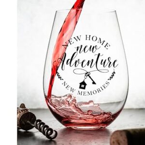 New Home New Adventures Wine and Whiskey Glass Gift Set - Unique Housewarming Gift for New Homeowners - New Home Gift Ideas for Women and Men