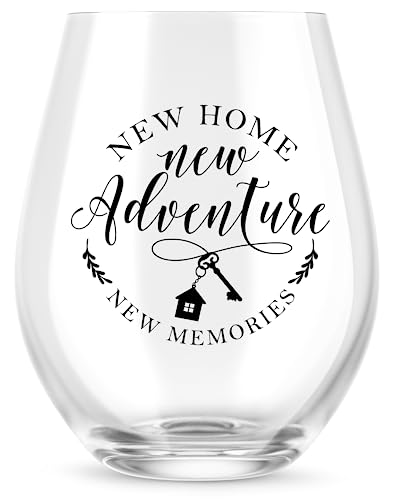 New Home New Adventures Wine and Whiskey Glass Gift Set - Unique Housewarming Gift for New Homeowners - New Home Gift Ideas for Women and Men