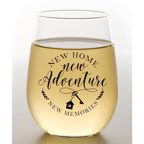 New Home New Adventures Wine and Whiskey Glass Gift Set - Unique Housewarming Gift for New Homeowners - New Home Gift Ideas for Women and Men