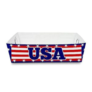 American Flag Paper Food Trays | (50 Pcs) Disposable USA Flag Concession Snack Trays | Patriotic Baskets for Nachos, Chips, Candy | Labor Day Party Decorations | Red, White and Blue Food Tray |BASHOUT