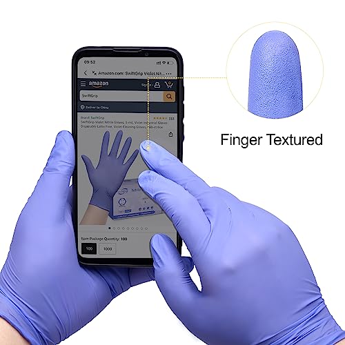 SwiftGrip Disposable Nitrile Exam Gloves, 3mil, XS, Box of 100, Violet Nitrile Gloves Disposable Latex Free for Medical, Cleaning, Cooking & Esthetician, Food-Safe, Powder-Free, Purple, Non-Sterile