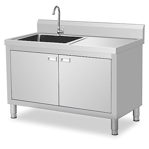 IOXGSGI Stainless Steel Commercial Sinks with Drainboards Faucet, Free Standing Sink 1 Compartment Large Utility Sink Garage Sink, Durable and Heavy-Duty, for Restaurant, Bar, Kitchens, Bathrooms