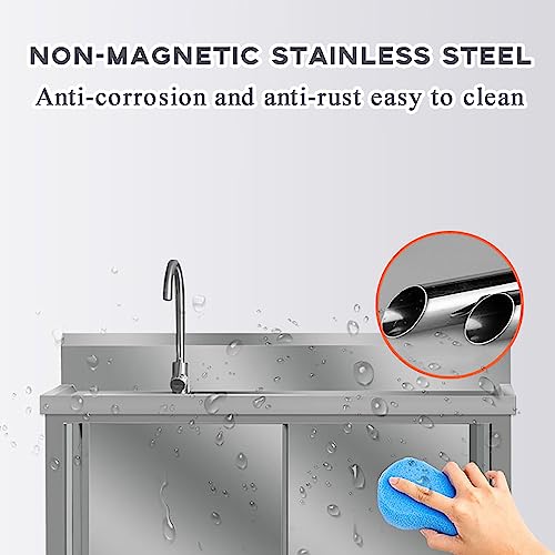 IOXGSGI Stainless Steel Commercial Sinks with Drainboards Faucet, Free Standing Sink 1 Compartment Large Utility Sink Garage Sink, Durable and Heavy-Duty, for Restaurant, Bar, Kitchens, Bathrooms