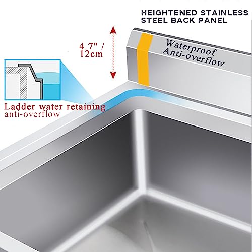 IOXGSGI Stainless Steel Commercial Sinks with Drainboards Faucet, Free Standing Sink 1 Compartment Large Utility Sink Garage Sink, Durable and Heavy-Duty, for Restaurant, Bar, Kitchens, Bathrooms