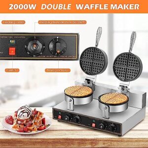 RUYICZB Waffle Maker Commercial Electric Waffle Machine Stainless Steel Non-stick Double Head Egg Bubble Waffle Furnace for Bakery, Restaurant, Snack Bar or Household, 2000W