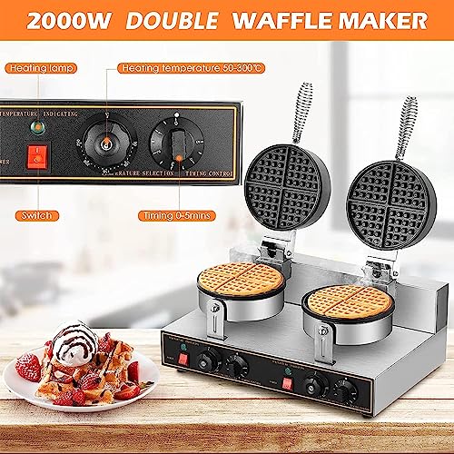 RUYICZB Waffle Maker Commercial Electric Waffle Machine Stainless Steel Non-stick Double Head Egg Bubble Waffle Furnace for Bakery, Restaurant, Snack Bar or Household, 2000W