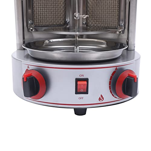 110V Vertical Gas Broiler Shawarma Machine Doner Kebab Gyro Grill Machine Rotisserie 3000W Oven Meat Broiler With 2 Burner For Commercial Home Restaurant Kitchen (Stainless Steel With Gas)