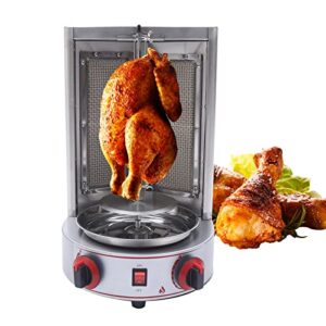 110V Vertical Gas Broiler Shawarma Machine Doner Kebab Gyro Grill Machine Rotisserie 3000W Oven Meat Broiler With 2 Burner For Commercial Home Restaurant Kitchen (Stainless Steel With Gas)