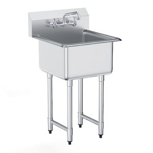 vevor stainless steel prep & utility sink, 1 compartment free standing small sink include faucet & legs, 21"x41" commercial single bowl sinks for garage, restaurant, kitchen, laundry, nsf certified