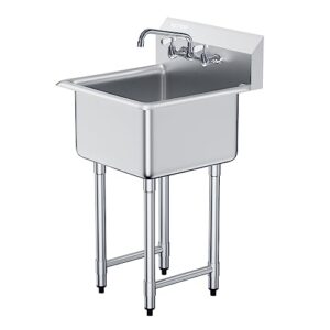 VEVOR Stainless Steel Prep & Utility Sink, 1 Compartment Free Standing Small Sink Include Faucet & legs, 21"x41" Commercial Single Bowl Sinks for Garage, Restaurant, Kitchen, Laundry, NSF Certified