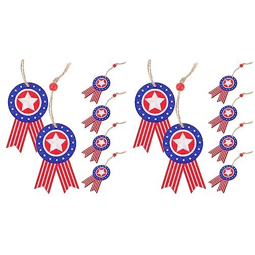 LOGOFUN 12 Pcs 4th of July Medal Hanging Ornaments Patriotic Wooden Pendant Independence Day Party Decorations