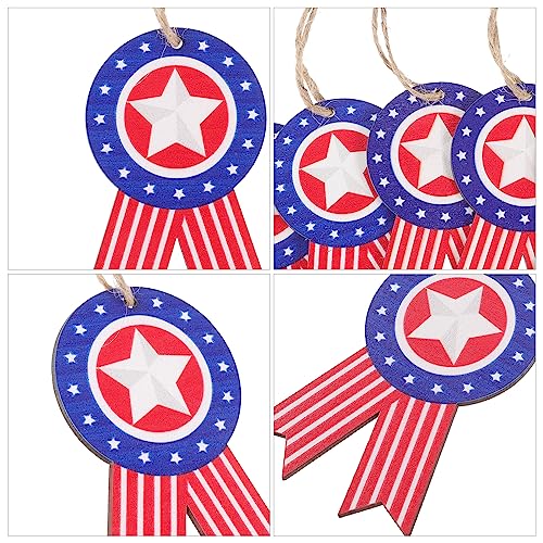 LOGOFUN 12 Pcs 4th of July Medal Hanging Ornaments Patriotic Wooden Pendant Independence Day Party Decorations