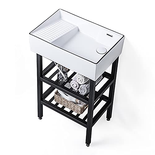 Commercial Sink,Wall Hanging,With Storage Shelve Laundry Tub,Large Single Bowl Sink,1 Compartment Kitchen Sink,For Business Restaurant, Cafe, Bar, Hotel, Garage, Laundry Room, Outdoor ( Size : 50*37*8