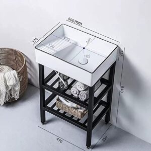 Commercial Sink,Wall Hanging,With Storage Shelve Laundry Tub,Large Single Bowl Sink,1 Compartment Kitchen Sink,For Business Restaurant, Cafe, Bar, Hotel, Garage, Laundry Room, Outdoor ( Size : 50*37*8