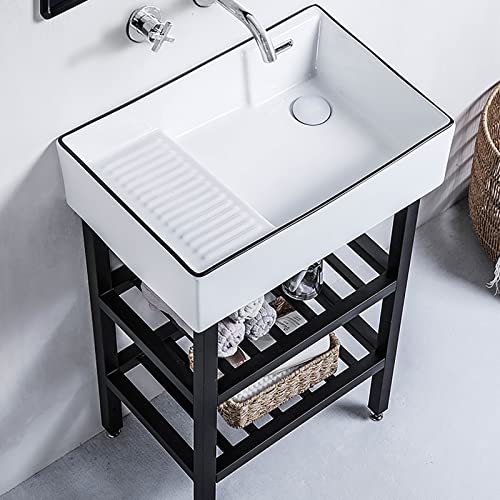 Commercial Sink,Wall Hanging,With Storage Shelve Laundry Tub,Large Single Bowl Sink,1 Compartment Kitchen Sink,For Business Restaurant, Cafe, Bar, Hotel, Garage, Laundry Room, Outdoor ( Size : 50*37*8