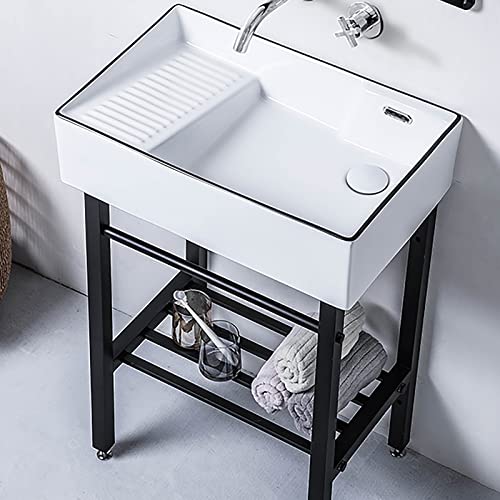 Commercial Sink,Wall Hanging,With Storage Shelve Laundry Tub,Large Single Bowl Sink,1 Compartment Kitchen Sink,For Business Restaurant, Cafe, Bar, Hotel, Garage, Laundry Room, Outdoor ( Size : 50*37*8