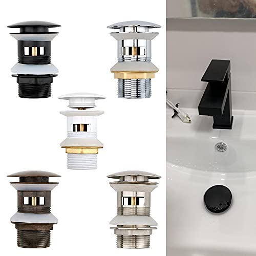 Stainless Steel Basin Sink Drain Stopper Up Drain with Overflow Slotted Washbasin Sink Plug Vanity Sink Waste Drainer (A)