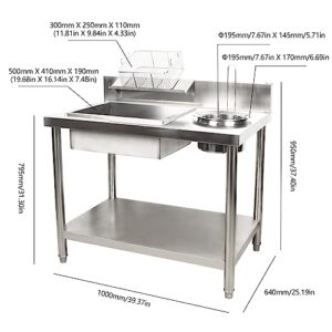 Breading Table Fried Food Prep Station, Commercial Manual Station Stainless Steel Fried Chicken Breading Prep Station (Silver)