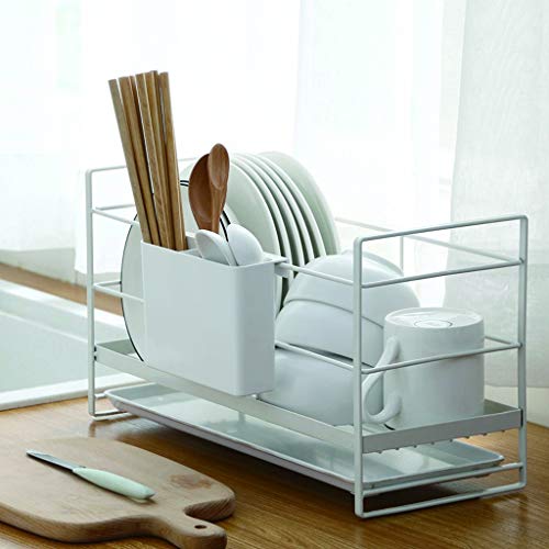 MKYOKO Dish Drainer Rack Metal Dish Rack is Used to Store Tableware Fruits and Vegetables, and The Drain Rack on The Counter Sink (Black White) Kitchen Dish Drainers Holder (Color : Black) (White