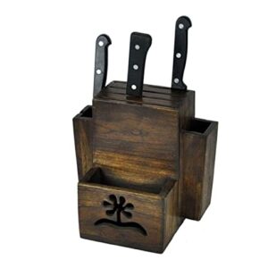 Knife Block Knife Storage Multifunction Kinfe Block Carved Flower Storage Holder Household Durable Knife Shelf Utensil Stand Knife Holder For Kitchen