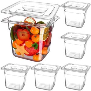 ujuuu 6 pack plastic clear food pan with lid 1/6 size 7 inch deep stackable acrylic square container polycarbonate food storage for hotel restaurant kitchen food prep storage (2.2l)