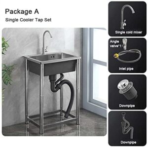 Commercial Sink Free Standing Stainless-Steel Single Bowl with Drain Kit Commercial Restaurant Kitchen Sink Set Stainless Steel Utility Sinks with Faucet (60cm/23.6in,Package A)