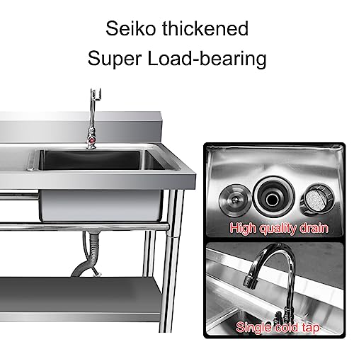 MEULE Kitchen Sinks Utility Sink,Free Standing Stainless Steel Sink Single Bowl Commercial Restaurant Kitchen Sink Set w/Faucet& Double Storage Shelves 120 * 60 * 80cm/47 * 24 * 31in 201#1.0-Left