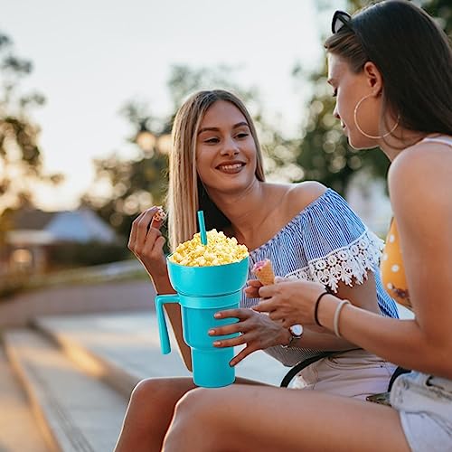 Stadium Tumbler With Snack Bowl, 2 In 1 Snack And Drink Cup, Unique Cup With Snack Bowl On Top, Cup Bowl Combo For Popcorn Candy Chips And Other Snack, Snack Tumbler For Movies And Stadium