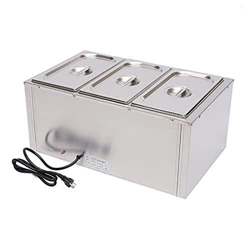 110V 850W 3 Pan Commercial Grade Food Warmer, 6inch Deep Stainless Steel Buffet Food Warmer Steam Table with Temperature Control for Catering and Restaurants