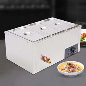 110V 850W 3 Pan Commercial Grade Food Warmer, 6inch Deep Stainless Steel Buffet Food Warmer Steam Table with Temperature Control for Catering and Restaurants